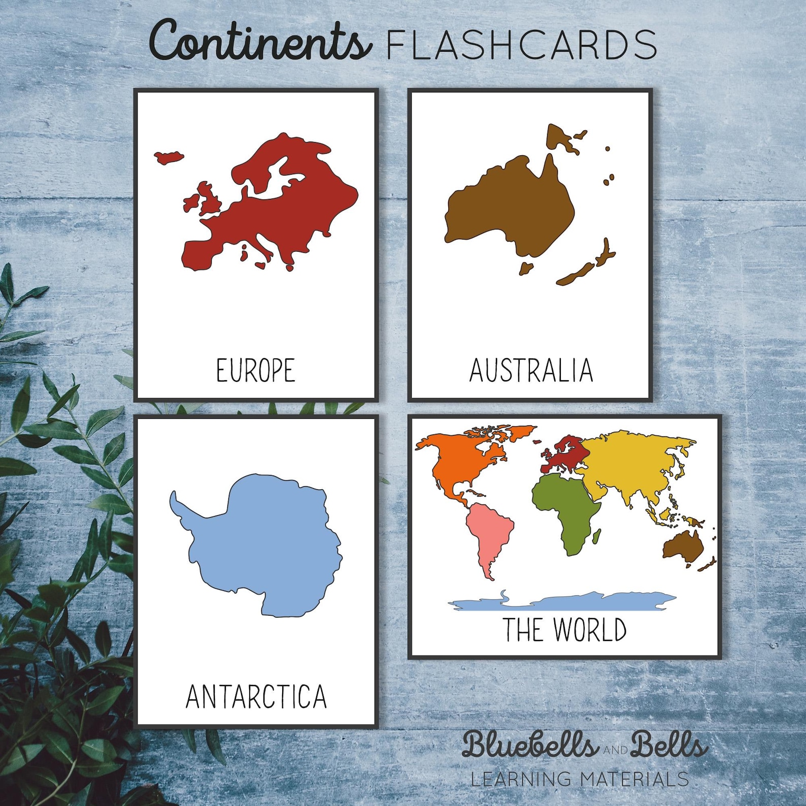 Continents Flash Cards and World Map. Montessori Printable for ...