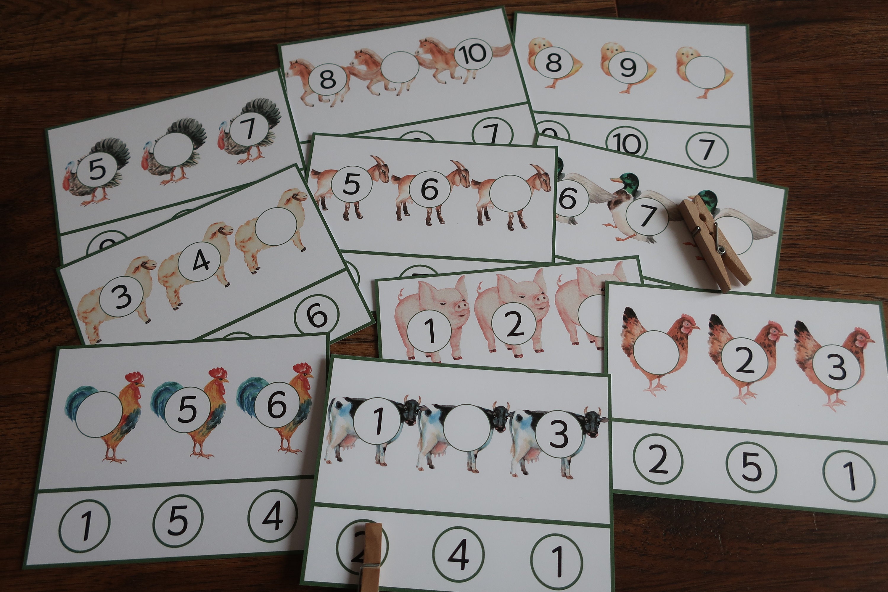 Farm Animal Number Sequence Clip Cards 1-10. Before Between - Etsy