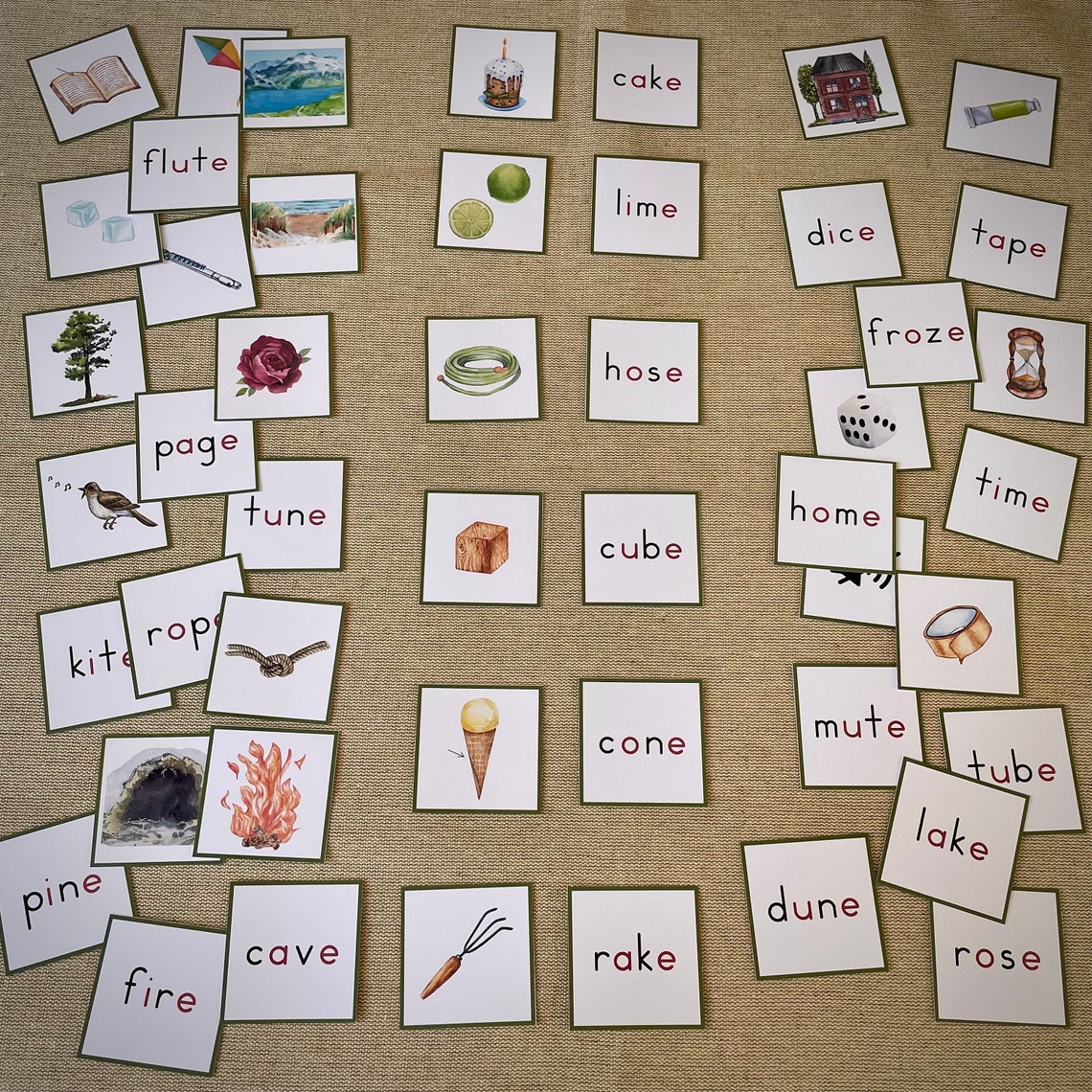 Silent E Montessori Green Series Picture Word Matching Activity. - Etsy