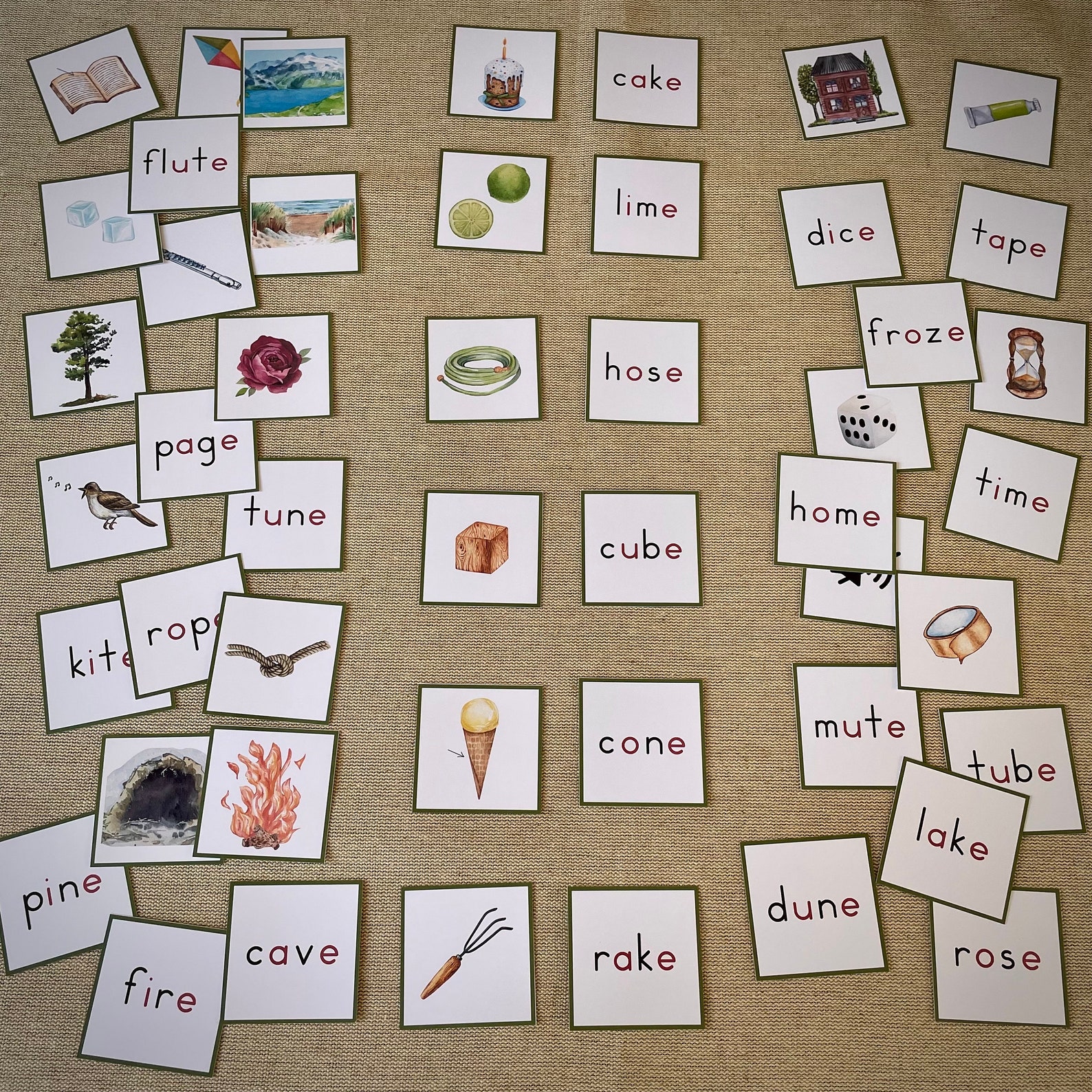 Silent E Montessori Green Series Picture Word Matching Activity. - Etsy
