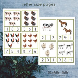 Farm Animals Count and Clip Cards 1-10. Farm Animals Counting Preschool ...