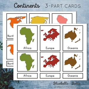 Continents Montessori Printable 3 Part Cards. - Etsy