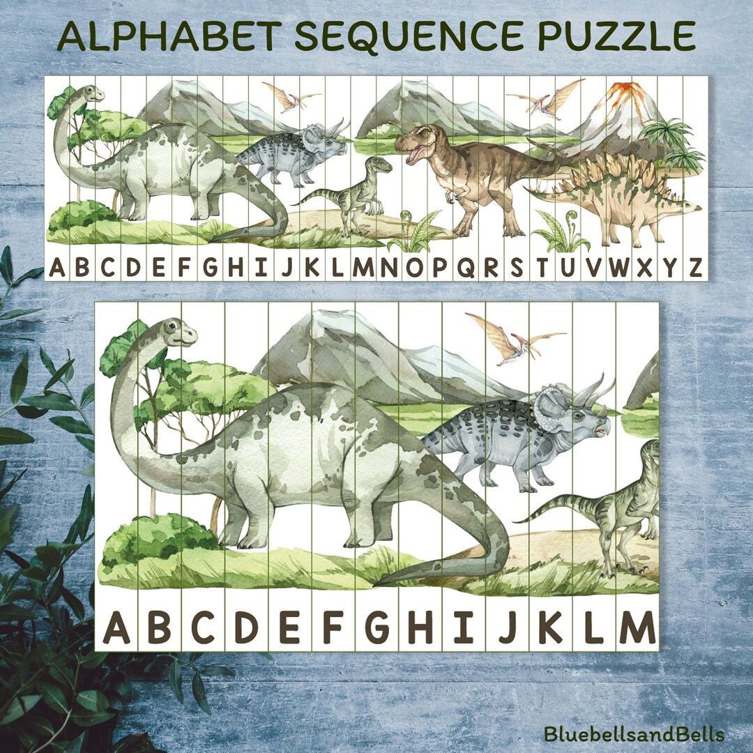 Dinosaur Puzzle Alphabet Sequence A-Z. Preschool and Kindergarten ...