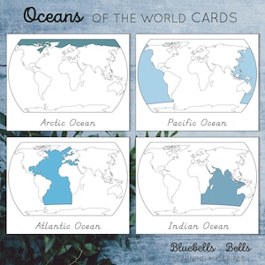 Oceans of the World Cards and Map. Geography Montessori Printable ...