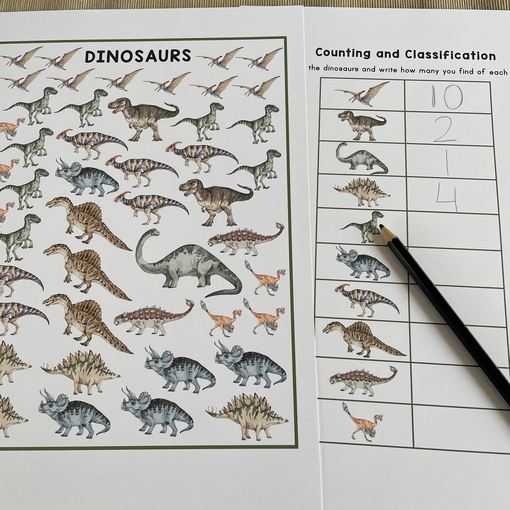Dinosaur Preschool Graphing Activity. Math Printable for Kindergarten ...