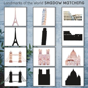 Preschool Shadow Matching Cards Landmarks of the World. Montessori ...