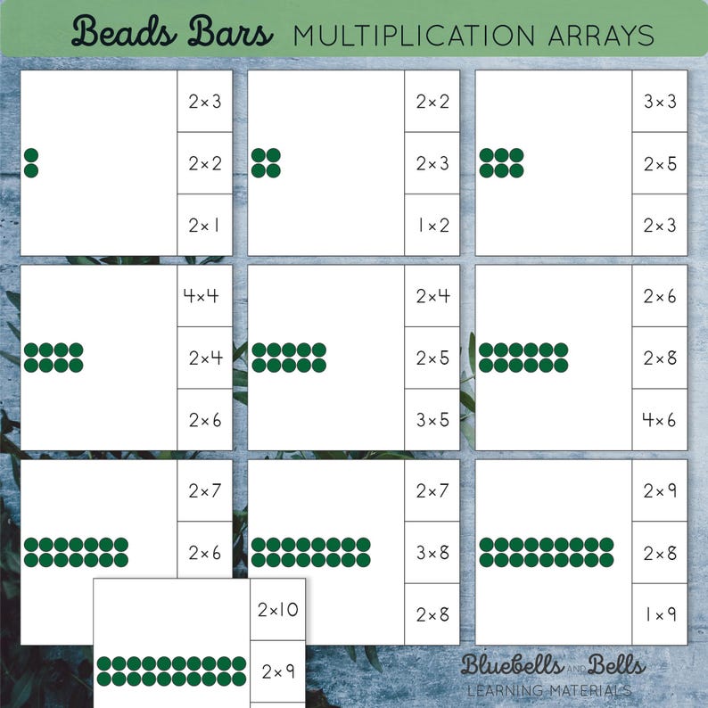 Montessori Bead Bar Multiplication Clip Cards Arrays. Kindergarten and ...