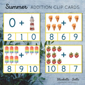 Montessori Summer Printable Addition Clip Cards. Preschool and ...
