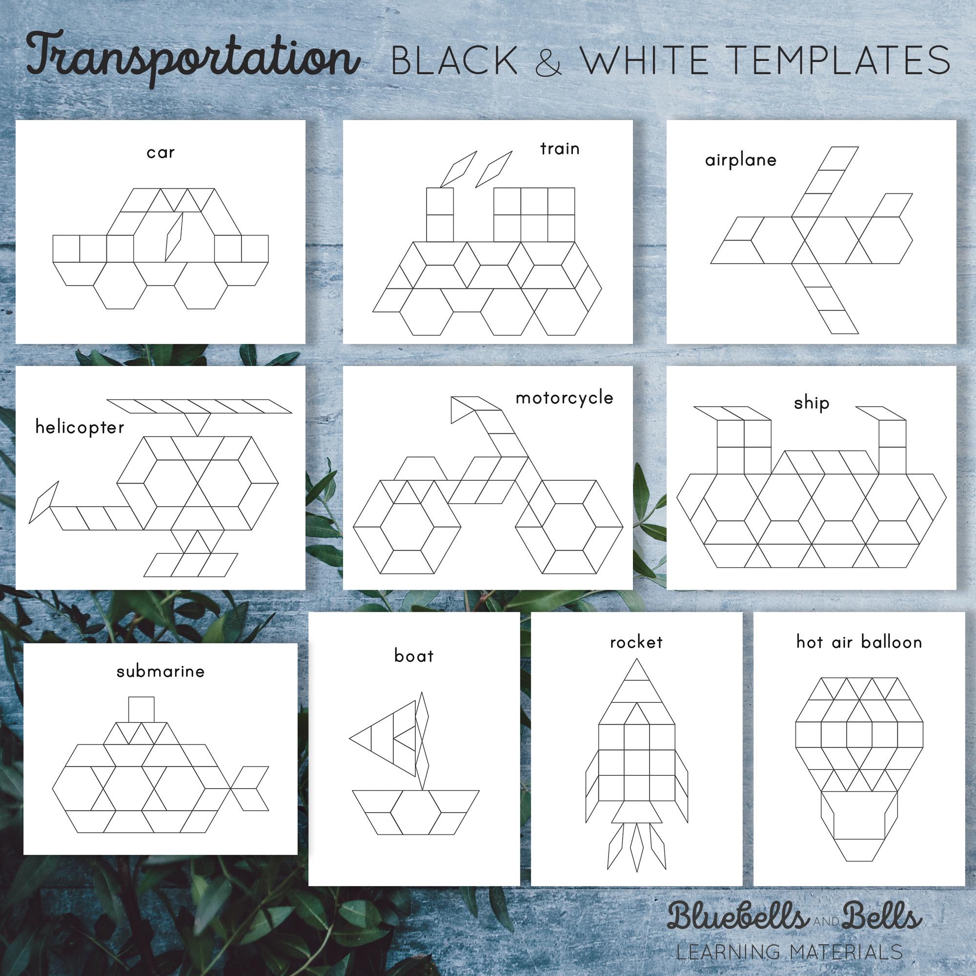 Transportation Pattern Blocks Templates. Preschool and Kindergarten ...