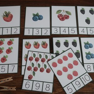Berries Count and Clip Cards 1-10. Montessori Summer Printable ...