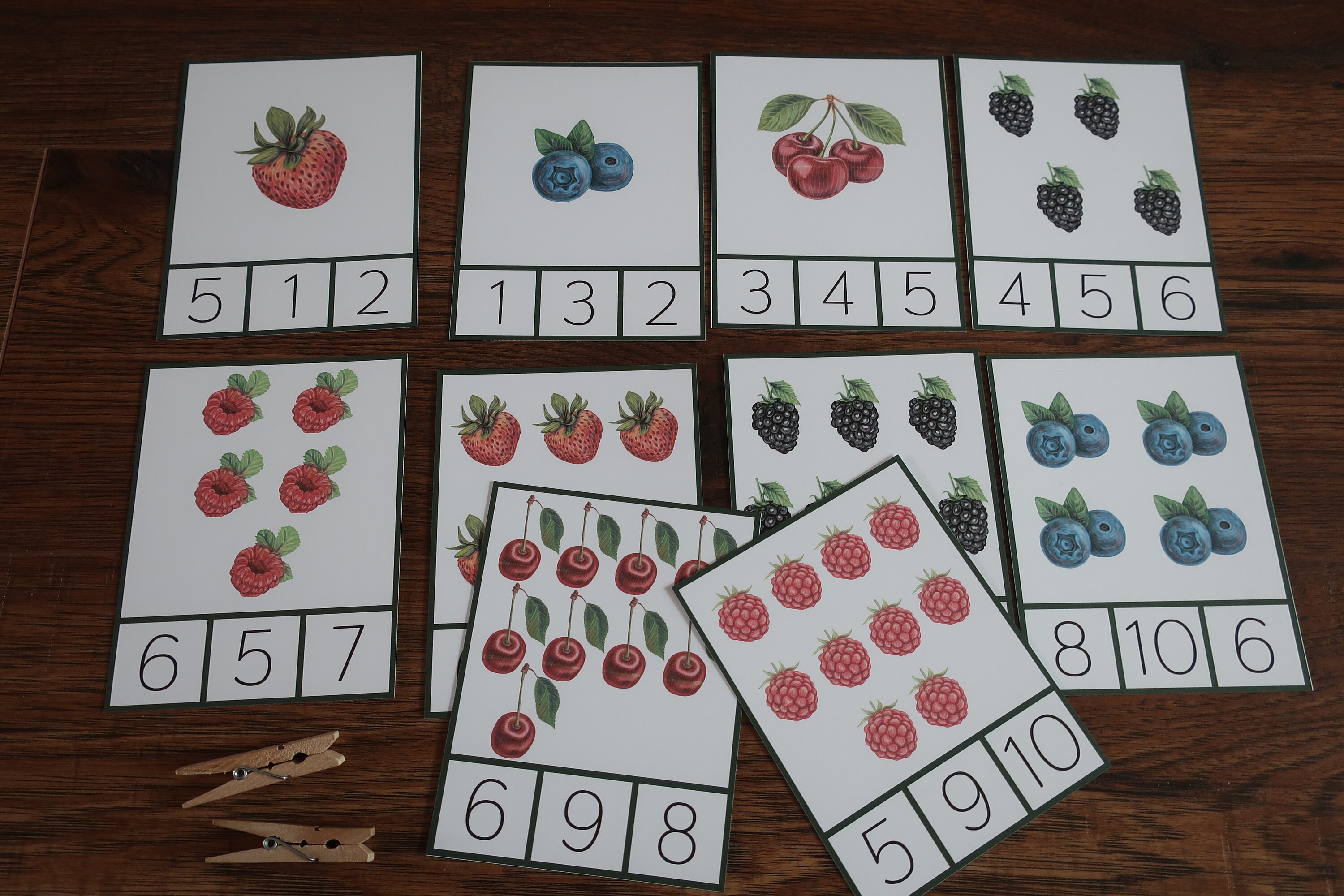 Berries Count and Clip Cards 1-10. Montessori Summer - Etsy