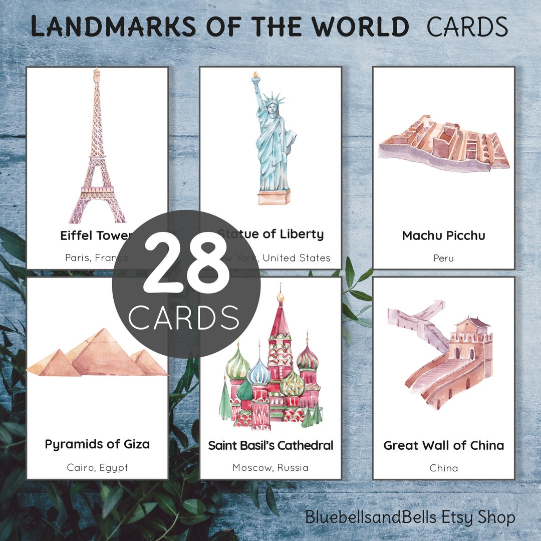Landmarks of the World Flash Cards. Geography Kids Montessori Printable ...