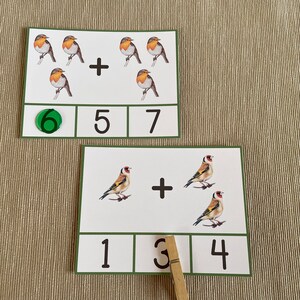 Birds Count and Clip Cards Addition 1-10. Montessori Spring Printable ...
