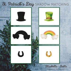 St. Patrick's Day Preschool Printable Shadow Matching Cards. Montessori ...