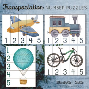 Toddler Puzzle Transport Number Sequnece 1-5. Printable Vehicle ...