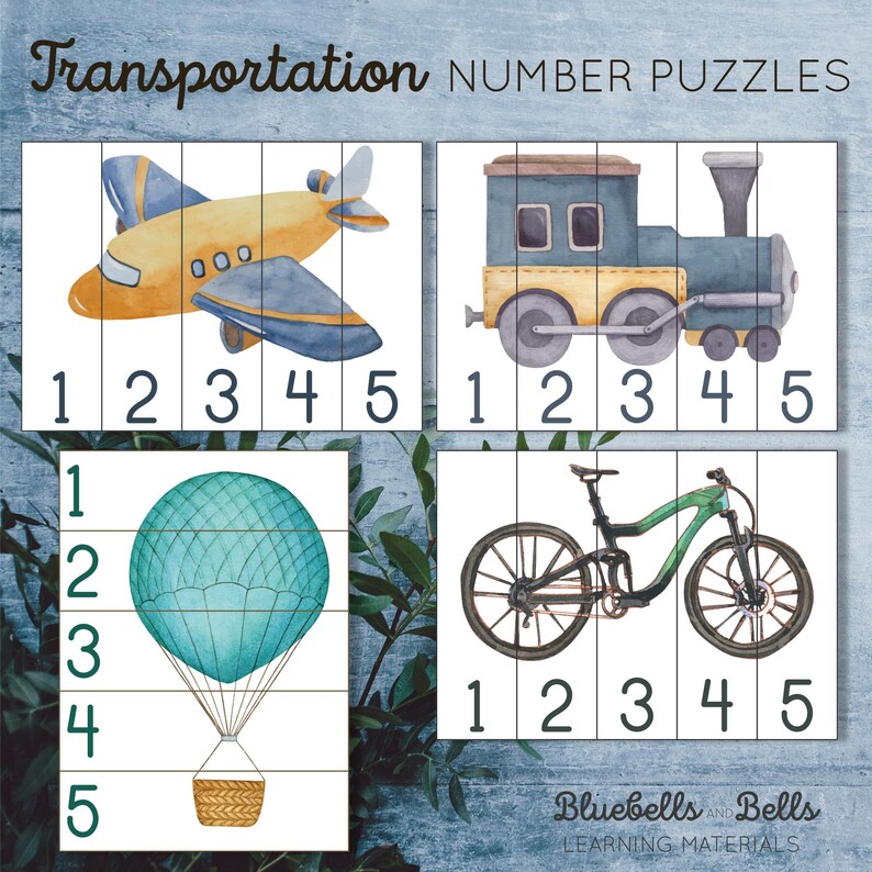 Toddler Puzzle Transport Number Sequnece 1-5. Printable Vehicle ...