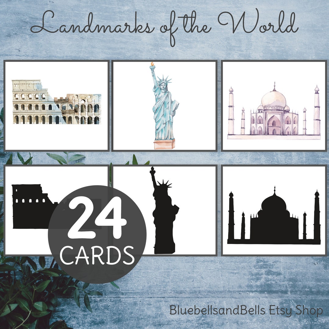 Preschool Shadow Matching Cards Landmarks of the World. Montessori ...