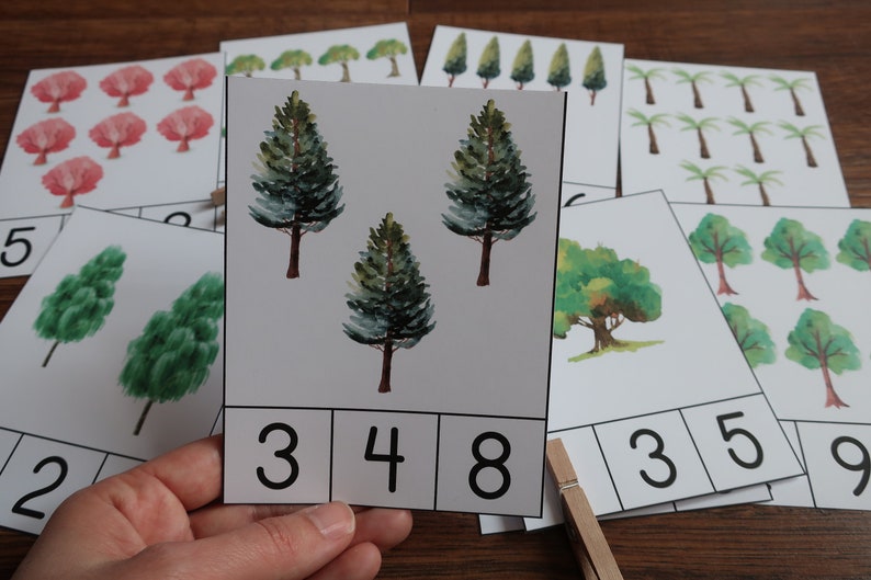 Trees Count and Clip Cards 1-10. Montessori Printable. | Etsy