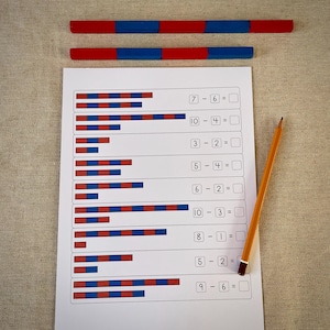 Montessori Subtraction Worksheets Number Rods. Kindergarten and 1st ...