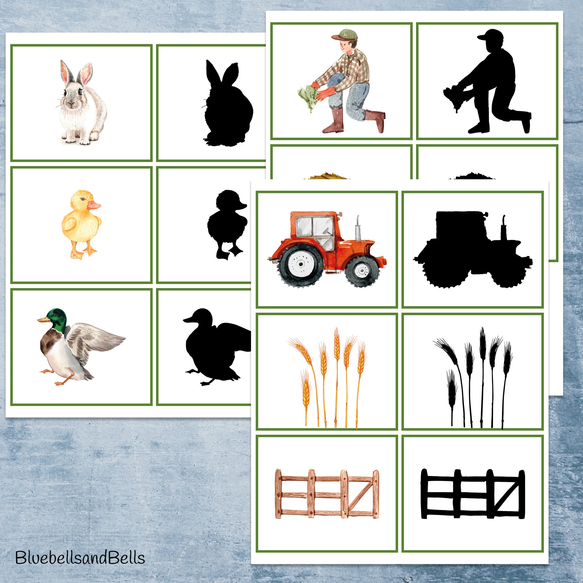 Farm animal shadow matching cards. Toddler Montessori | Etsy