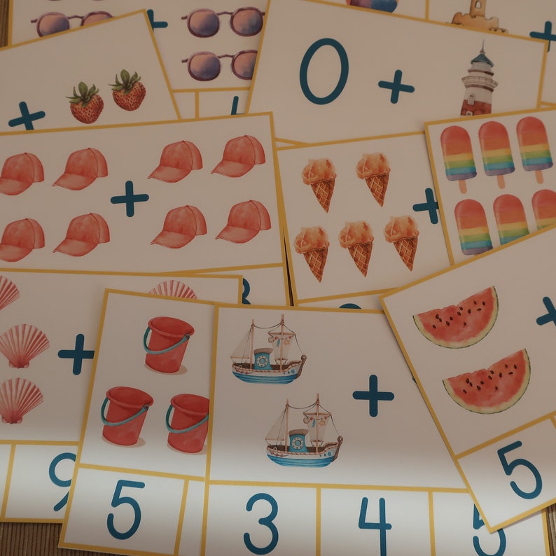 Montessori Summer Printable Addition Clip Cards. Preschool and | Etsy