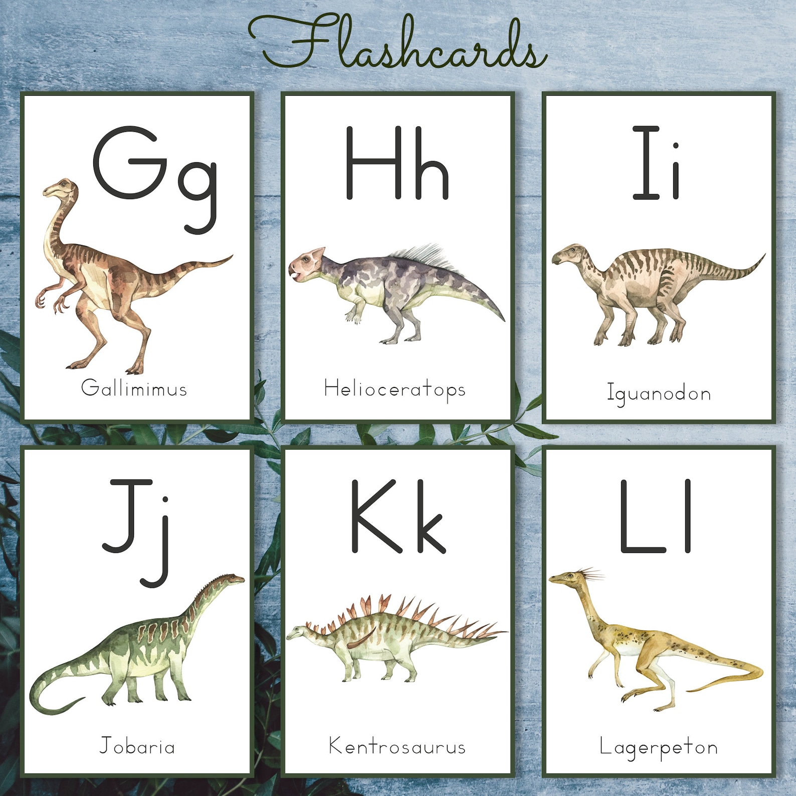 Dinosaur Alphabet Flashcards. Watercolor Letter Cards. Kids - Etsy