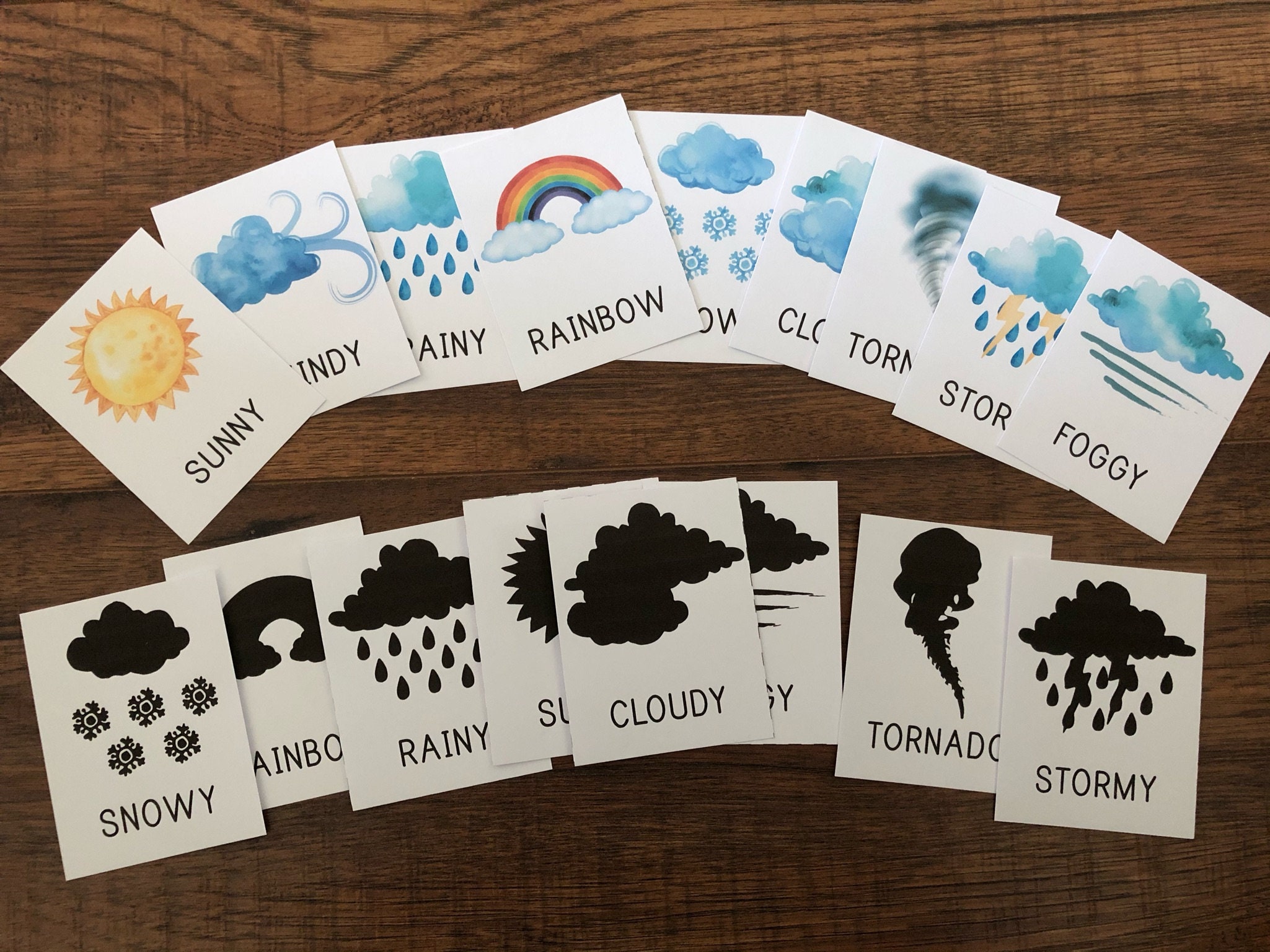 Weather Flashcards. Montessori Printable. Shadow Matching - Etsy