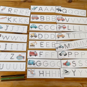 Transportation Alphabet Tracing Cards. Uppercase Letters Handwriting ...