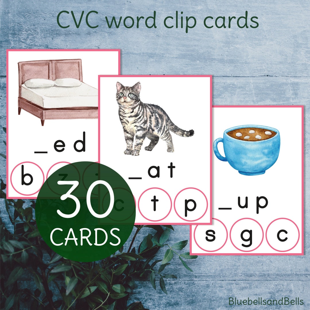 Phonics Printable CVC Word Clip Cards. Beginning Sound Printable ...