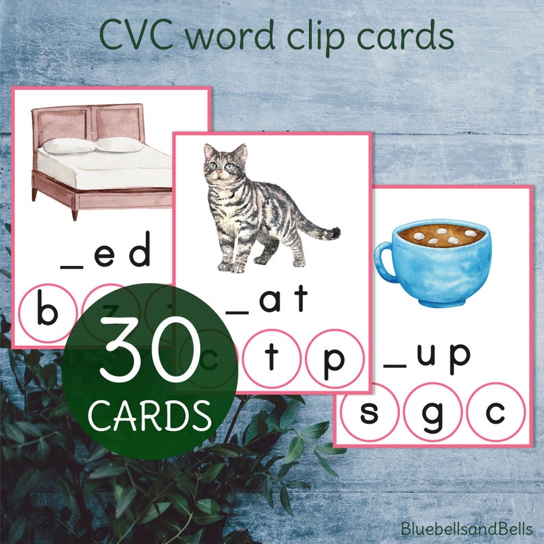 Phonics Printable CVC Word Clip Cards. Beginning Sound | Etsy