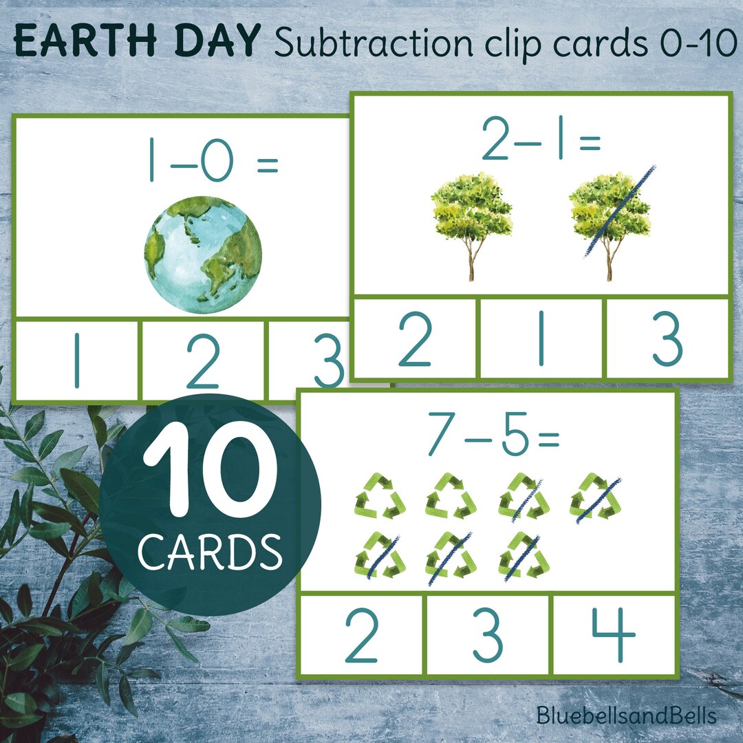 Spring Montessori Printable Earth Day Count and Clip Cards Subtraction ...