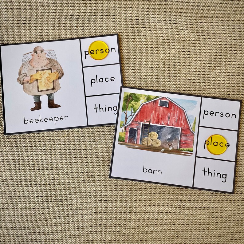 Noun Sort Person, Place, Thing Clip Cards. Parts of Speech Activity for ...