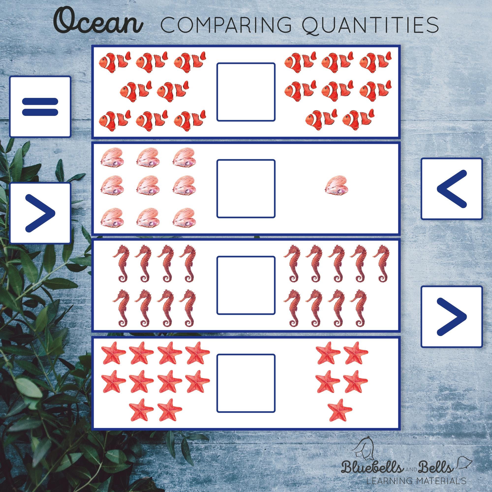 Comparing Numbers Preschool Ocean. Kindergarten More Than, Equal To ...
