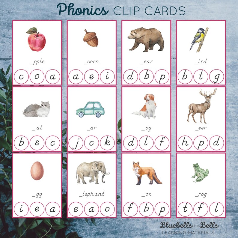Phonics Preschool Printable. Montessori Initial Sound Clip Cards ...