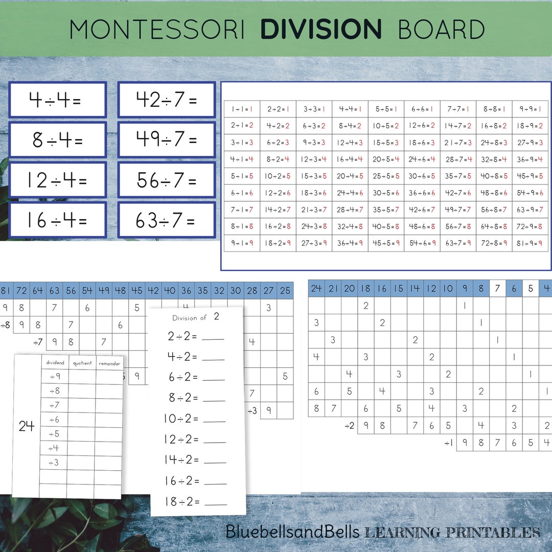 Montessori Division Board Printable Charts, Booklets, Worksheets ...