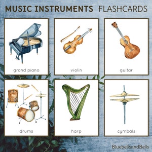 Musical Instrument Flashcards. Preschool and Kindergarten Watercolor ...