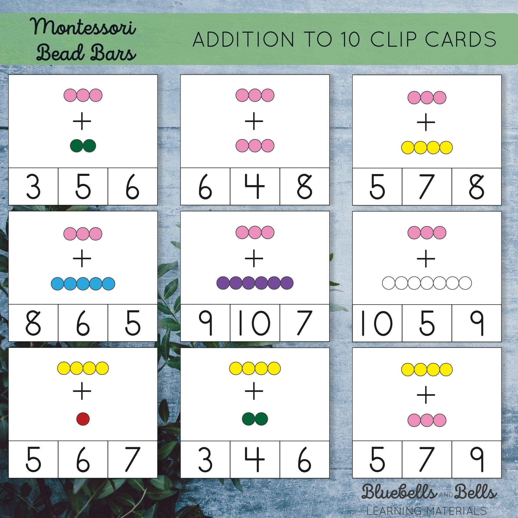 Montessori Addition Colored Beads Clip Cards. Montessori Printable Math ...