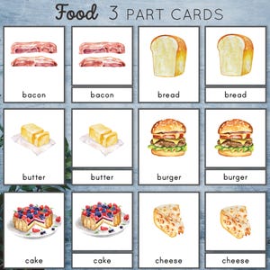Montessori Printable Food 3 Part Cards. Preschool and Kindergarten ...