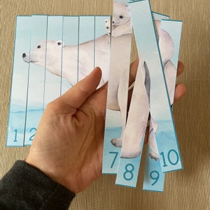 Polar Bear Preschool Printable Puzzle 1-10. Winter Kindergarten Number ...