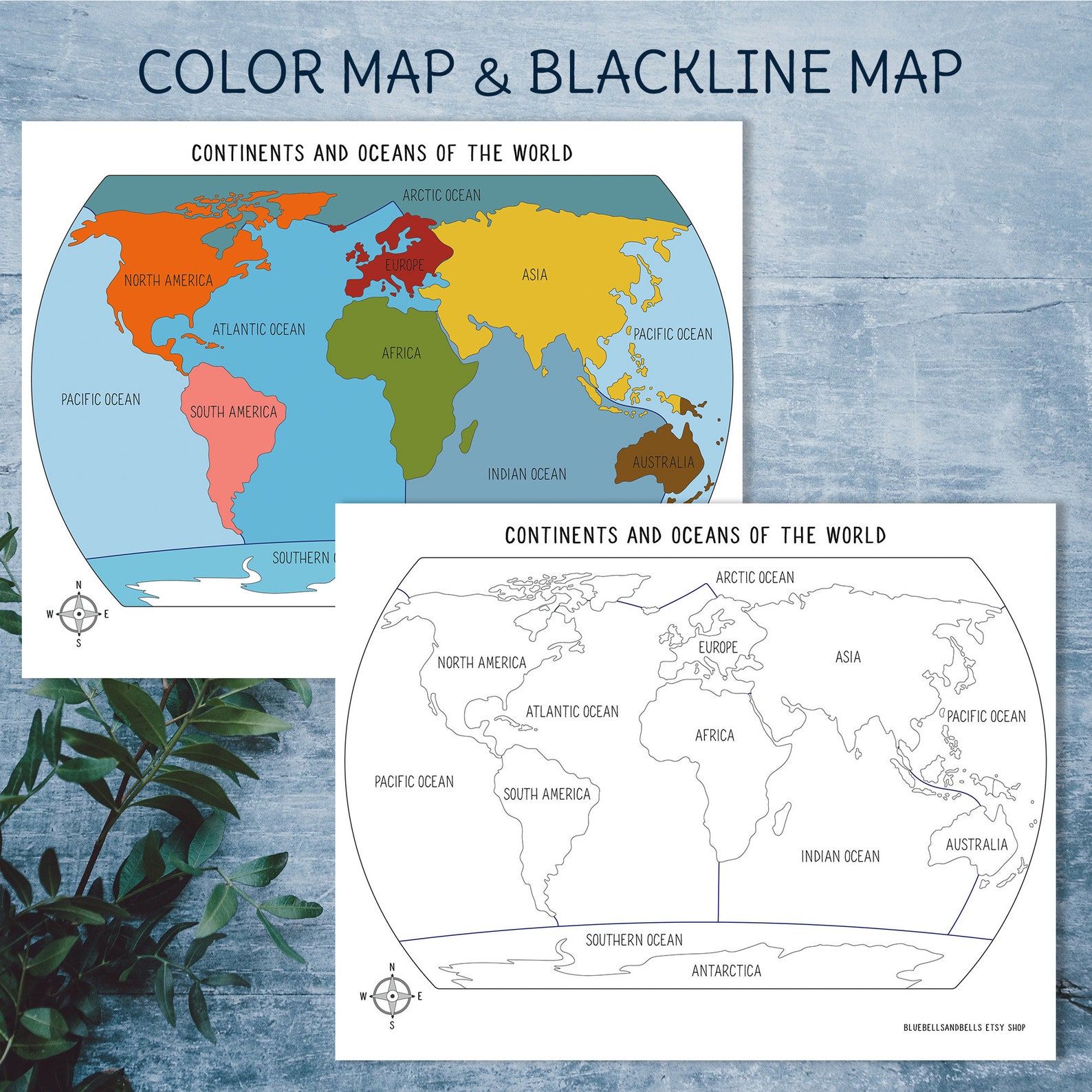 Continents and Oceans Cards and Map. Montessori Printable - Etsy