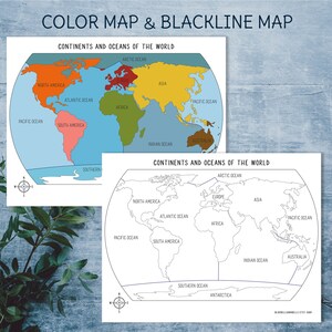 Continents and Oceans Cards and Map. Montessori Printable Geography ...