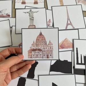 Preschool Shadow Matching Cards Landmarks of the World. Montessori ...