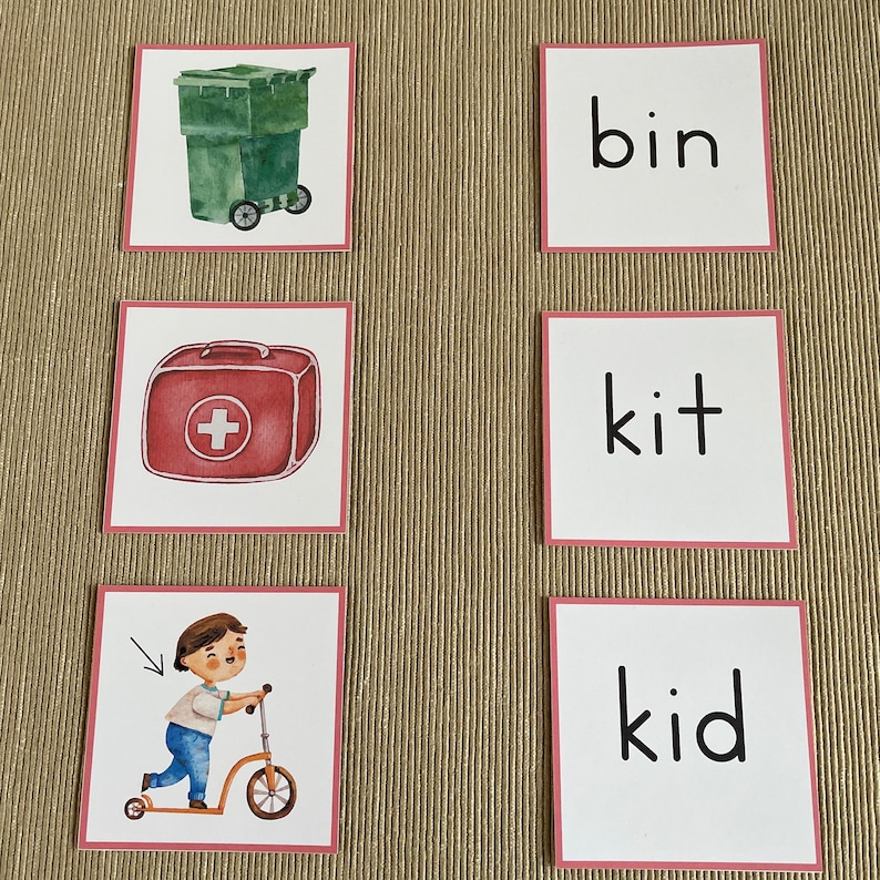 Montessori Printable CVC Word and Picture Matching Activity. Pink ...