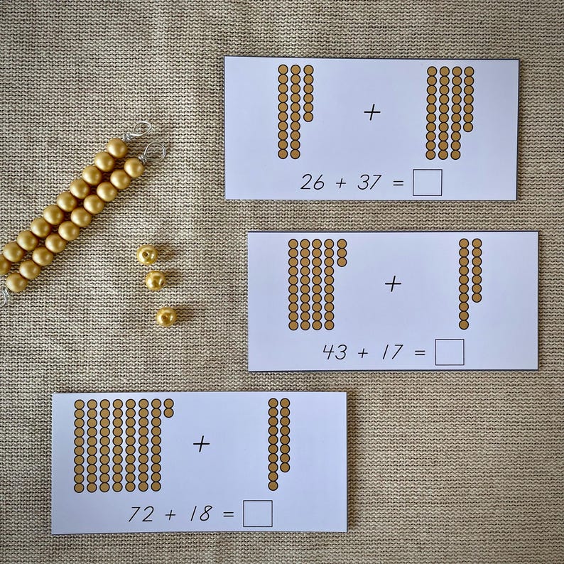 Montessori Golden Beads Addition Dynamic to 100. Golden Beads Extension ...