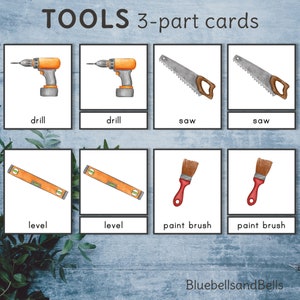 Tools Montessori Printable Three Part Cards. Preschool and Kindergarten ...