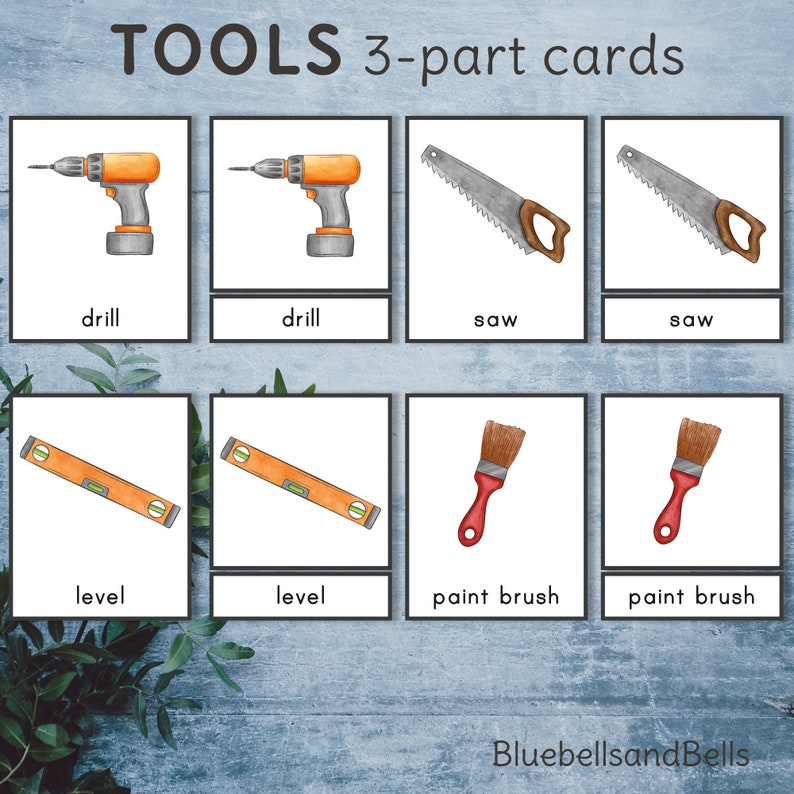 Tools Montessori Printable Three Part Cards. Preschool and Kindergarten ...