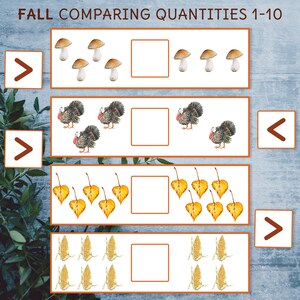 Preschool Fall Printable Comparing Numbers. More Than, Less Than, Equal ...