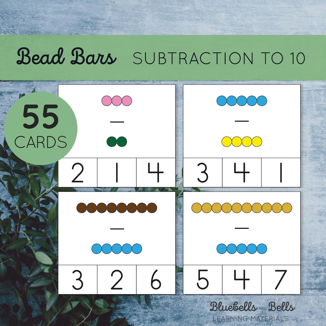 Montessori Bead Bar Subtraction Clip Cards. Kindergarten and 1st Grade ...