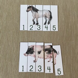 Farm Animals Puzzle Number Sequence 1-5. Montessori Toddler Printable ...