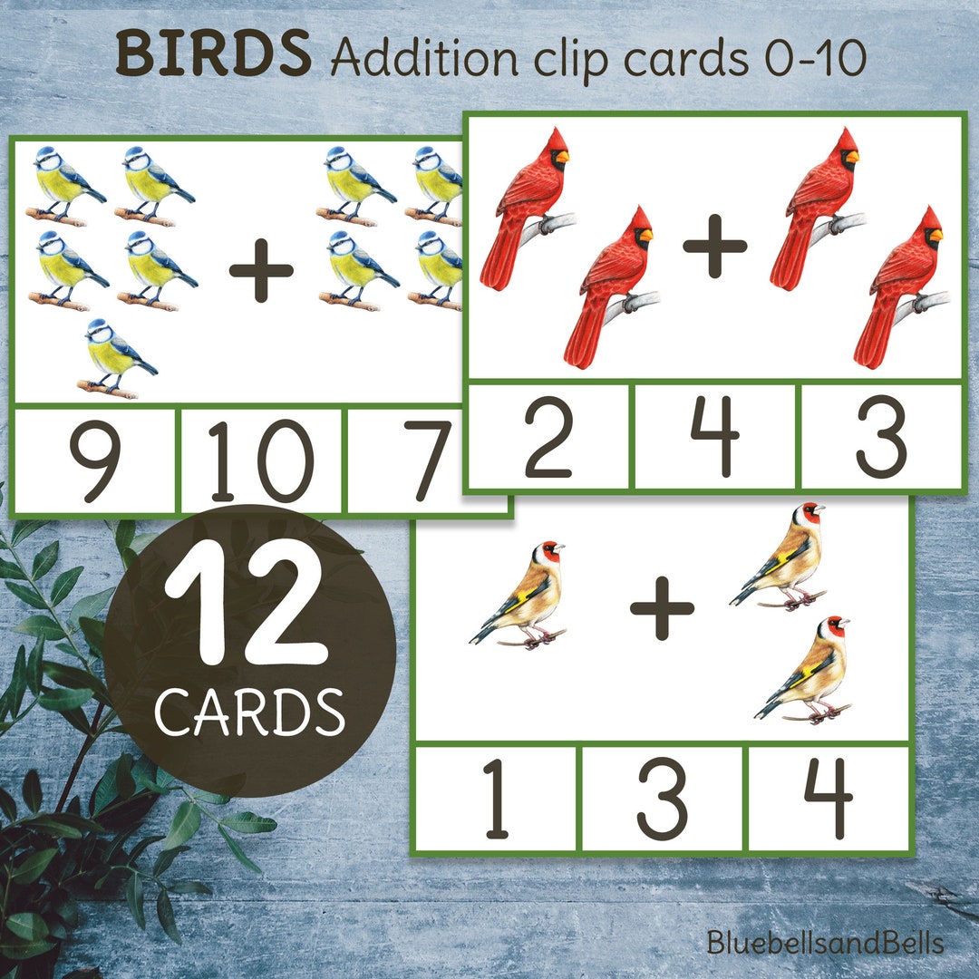 Birds Count and Clip Cards Addition 1-10. Montessori Spring Printable ...